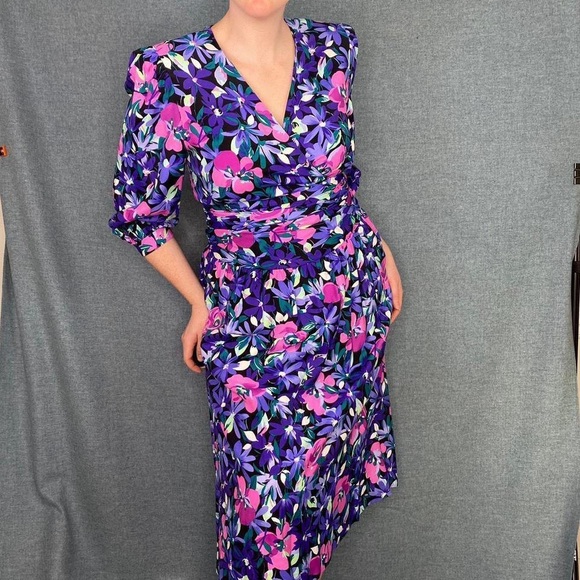 Vintage | Dresses | 8s Jane Singer Retro Neon Pinkpurple Floral ...